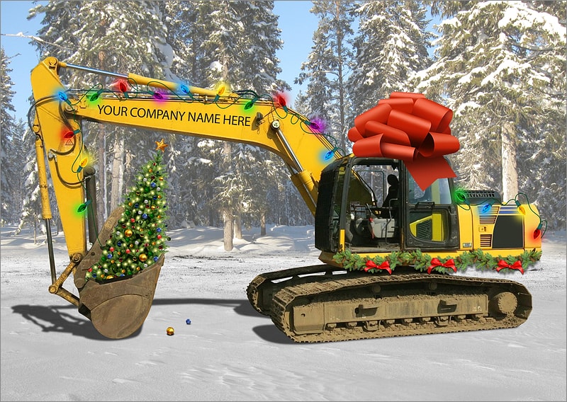 Excavator Gift Christmas Card (Glossy) | Construction Christmas Cards