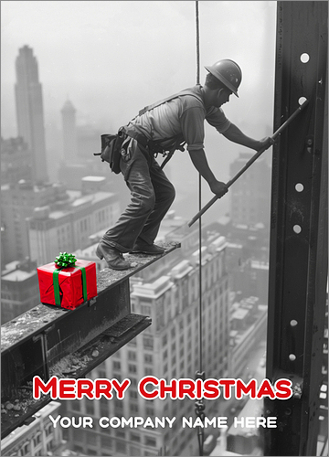 Personalized Steel Crane Christmas Card For Business