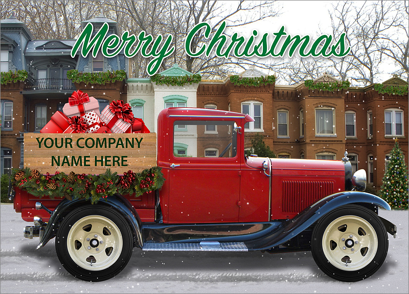 Red Christmas Truck Card (Glossy White) | Construction Christmas Cards