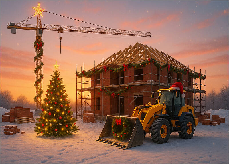 Construction Christmas Card Sunrise (Glossy White) | Construction ...